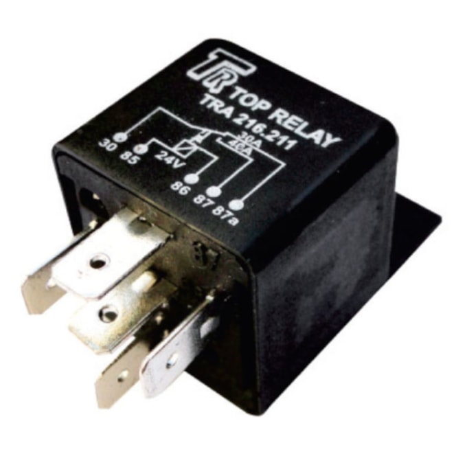 RELE AUXILIAR C/ SUPORTE 5 TERMINAIS 30A 24V - TRA216211 - WS PARTS