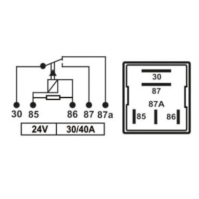 RELE MINI AUXILIAR S/ SUPORTE 5 TEMPOS 24V 30/40A TRA300226 - WS PARTS